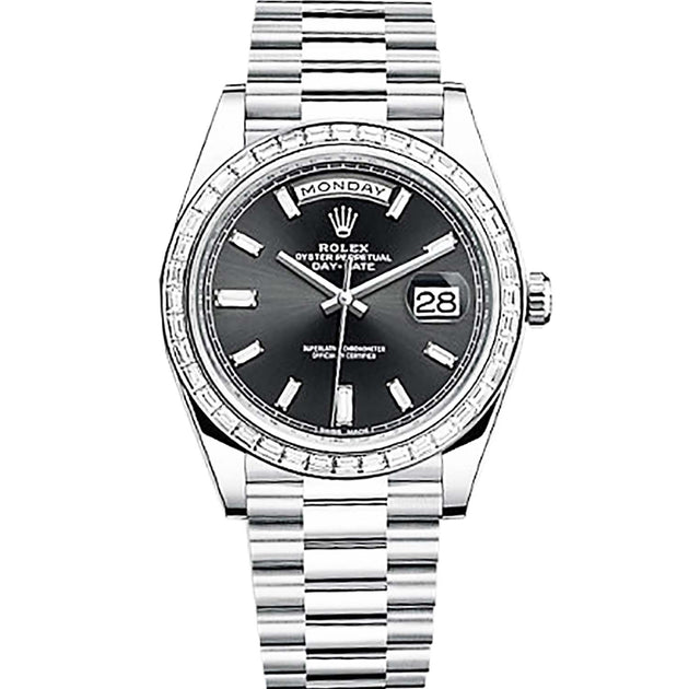 Rolex Day-Date 40 Platinum Black Dial Watch | 228396TBR | FCT